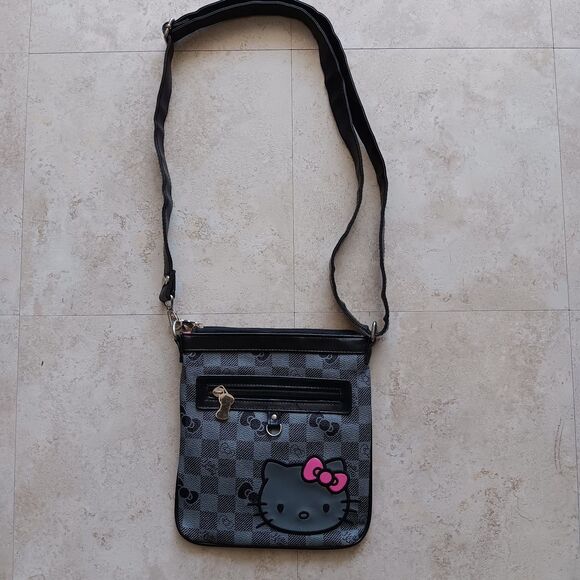 Sanrio | Bags | Hello Kitty Black Dark Grey Purse Bag Bows Checkered ...